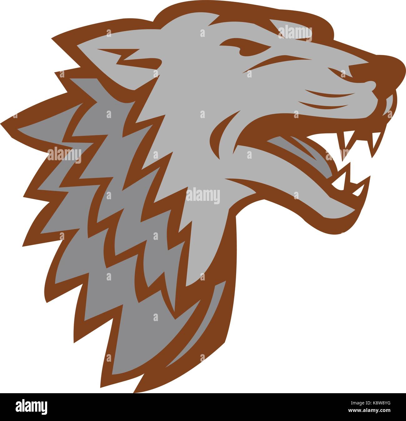 Icon style illustration of a Barking growling angry Gray Wolf viewed ...