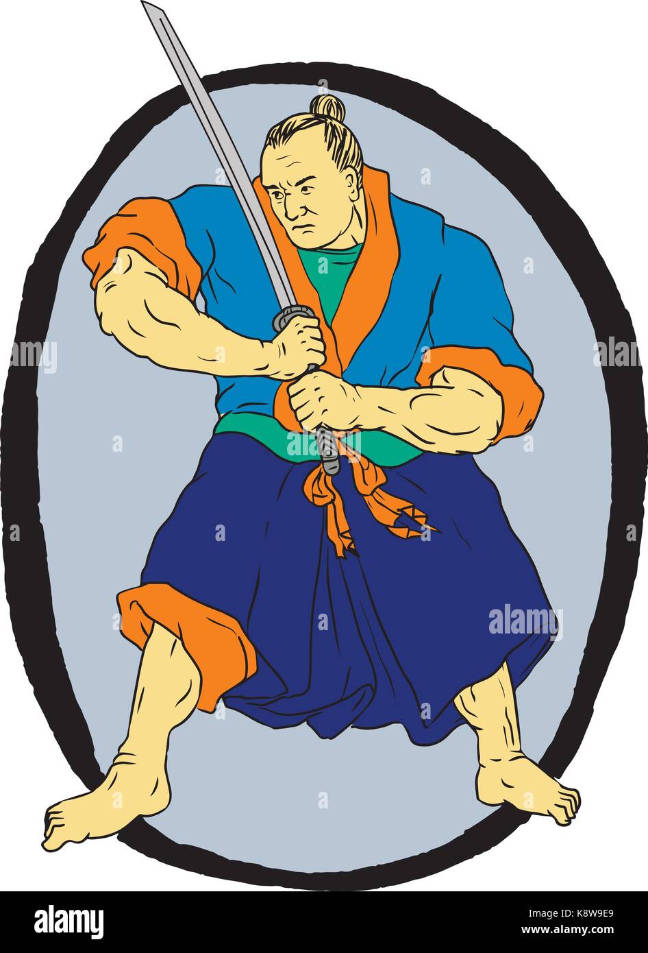 Drawing sketch style illustration of a Samurai Warrior wielding Katana ...