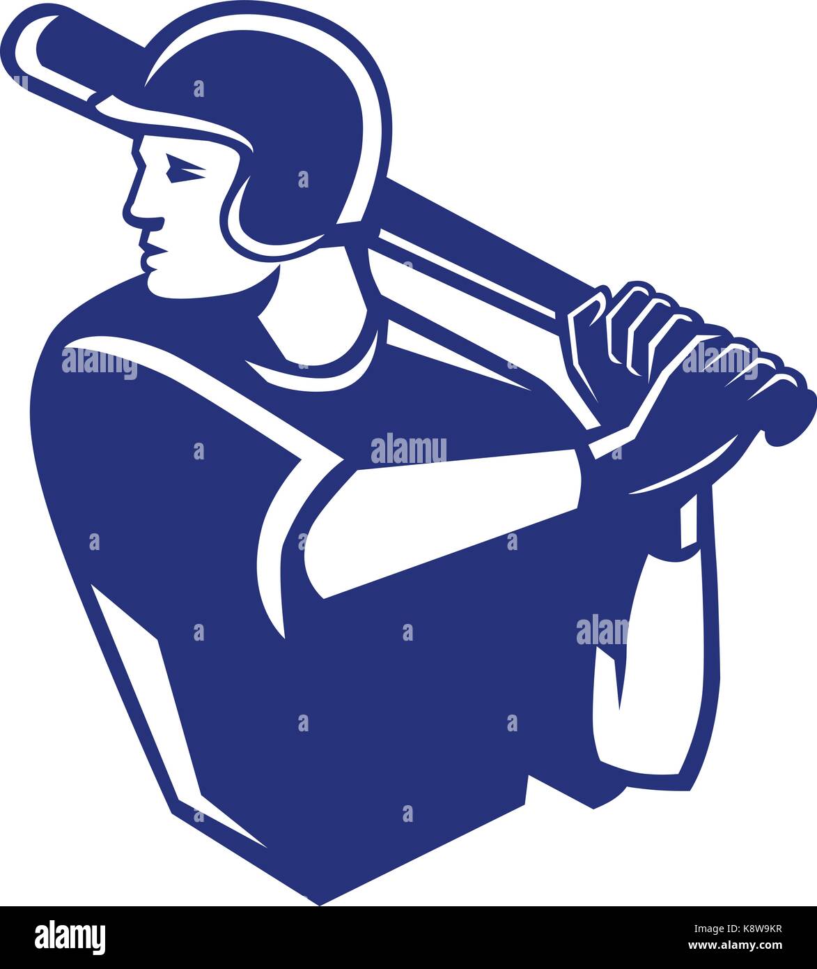 Retro style illustration of an American Baseball Player Batting viewed ...