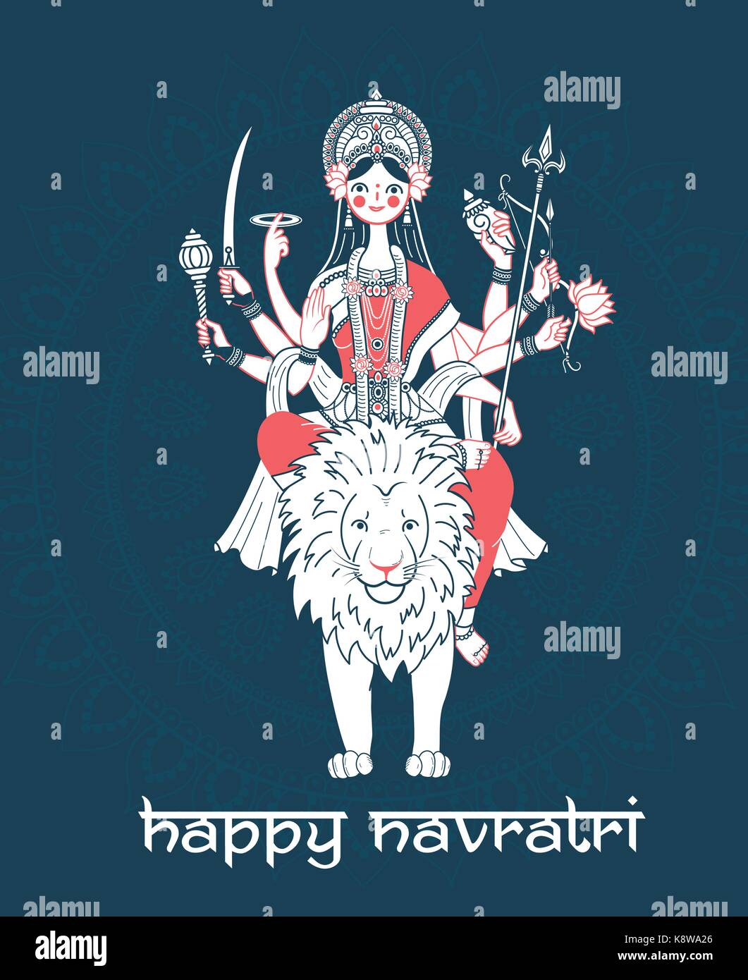 Greeting card. Holiday - Navratri. Icon in the linear style (goddess ...