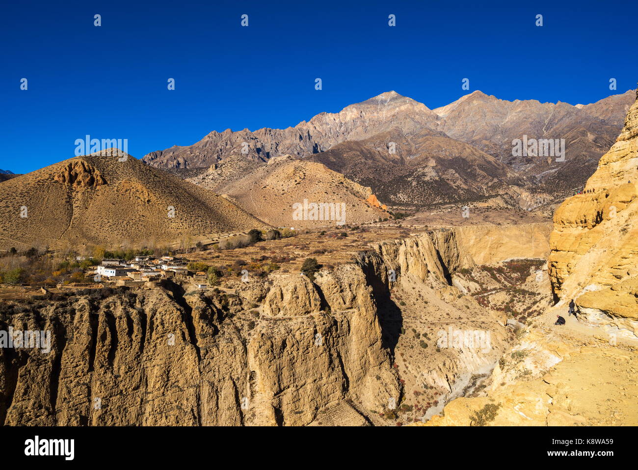 A small village of Ghyakar between the Mustang hills and Ghyakar Khola ...