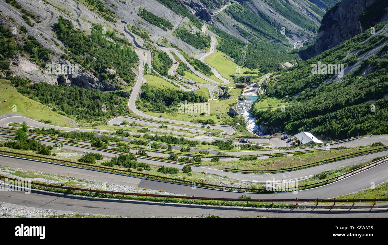 View of serpentine road, Stelvio Pass from Bormio Stock Photo - Alamy