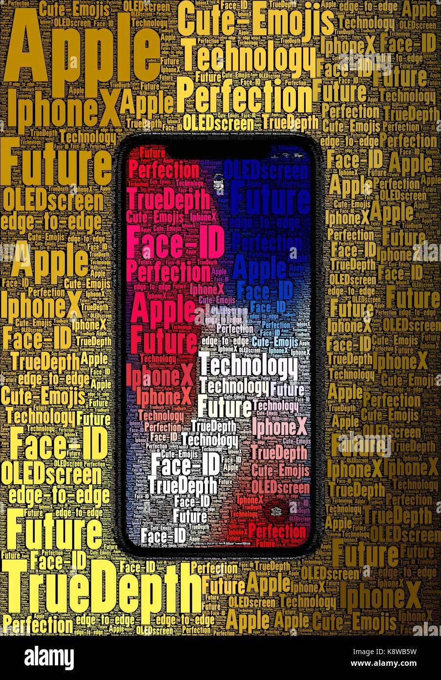 iphone X 10 art made only using words about that specific phone Stock ...