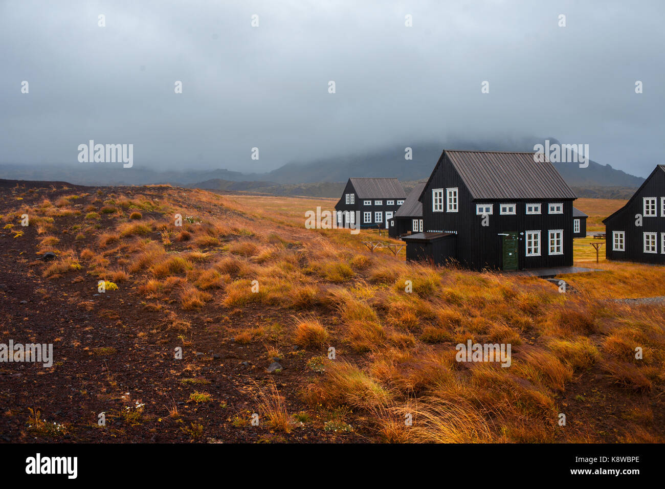 Panorama of Iceland, the harsh weather, mountains and black house Stock ...