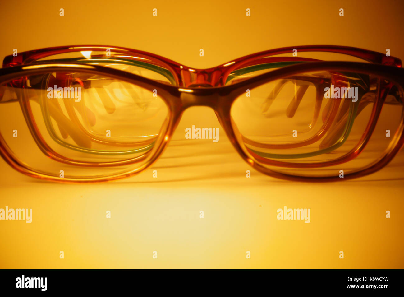 Rimmed eyeglasses closeup on a white background abstract view Stock ...