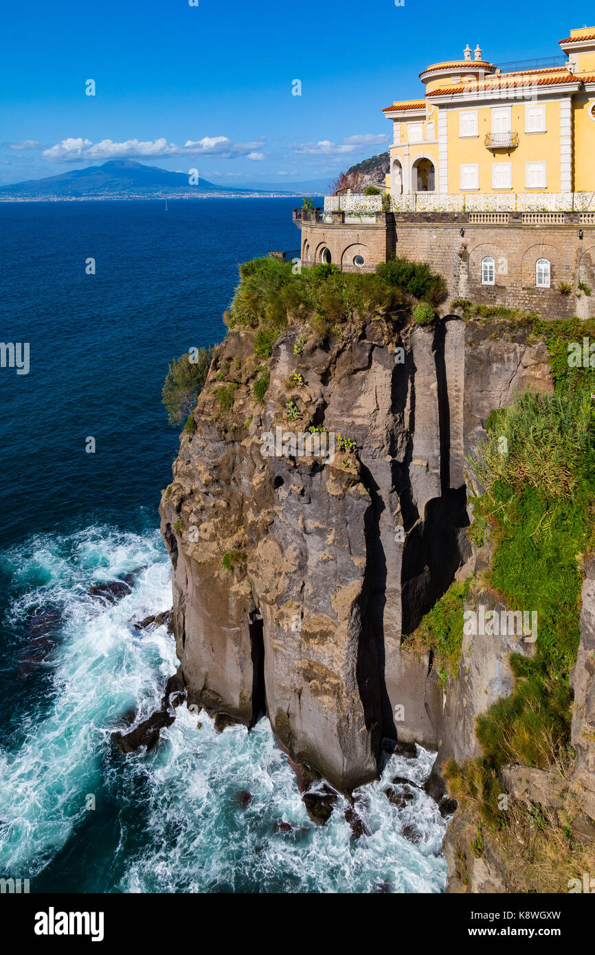 Sorrento, Italy, September 20 2017. A cliff-edge hotel with Mount ...