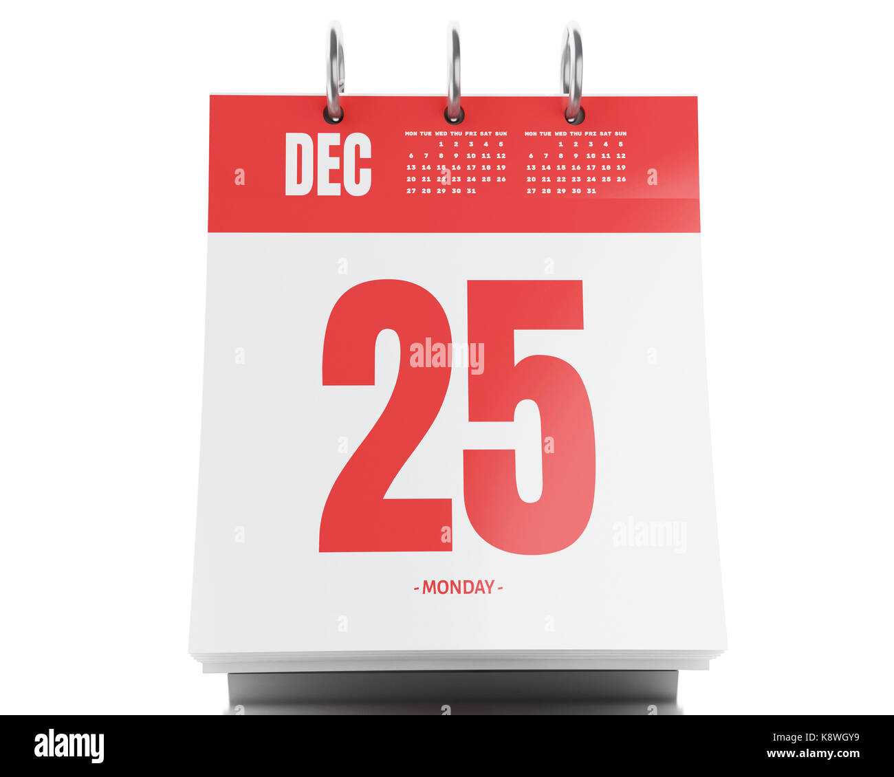 3d illustration. Day calendar with date December 25, 2017. Christmas ...