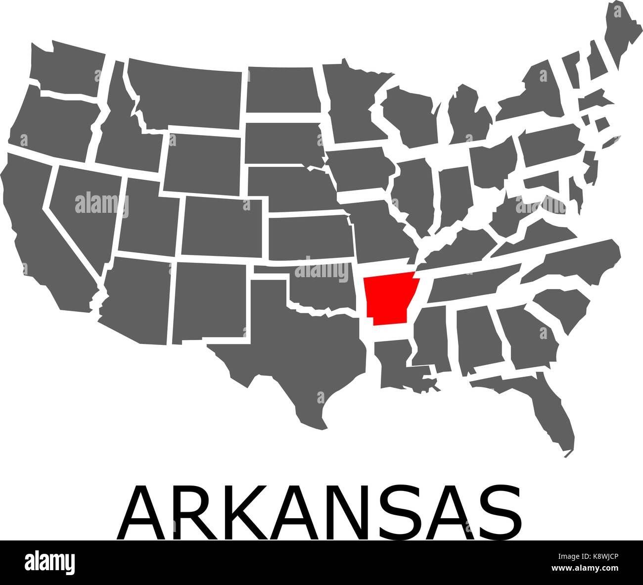 Bordering map of USA with State of Arkansas marked with red color Stock ...