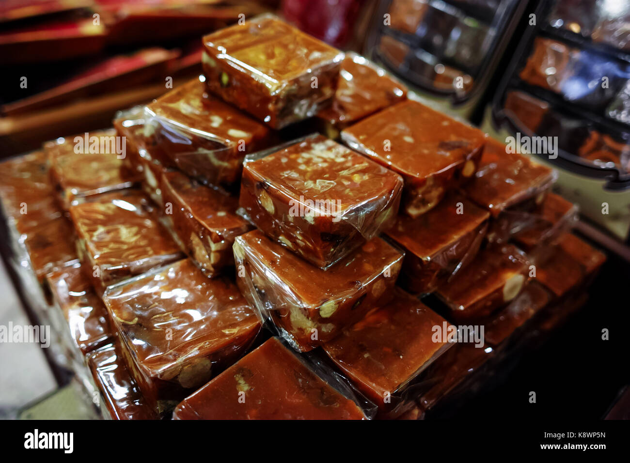 Fresh colorful dessert - traditional nougat with nuts and fruits in ...