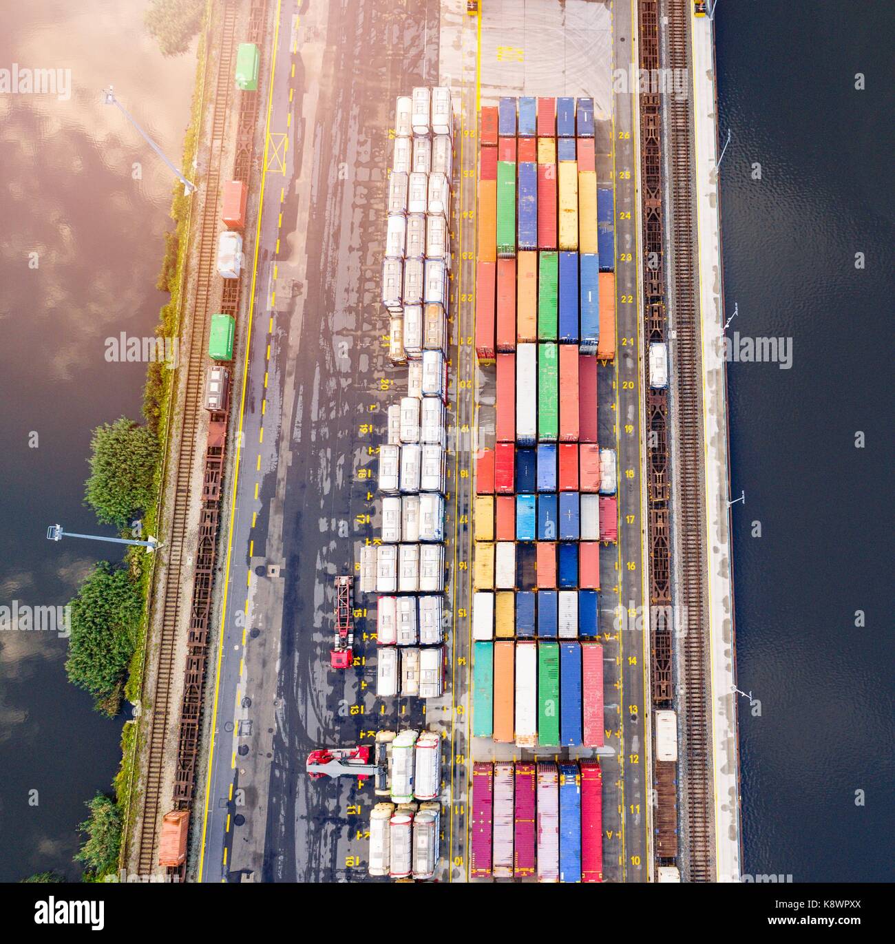 Aerial view on cargo containers in harbour. Logistic concept Stock ...