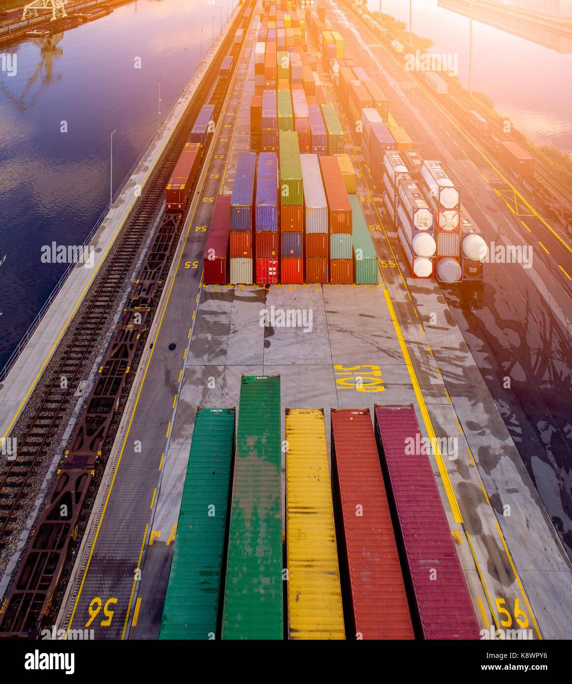 Aerial view on cargo containers in harbour. Logistic concept Stock ...