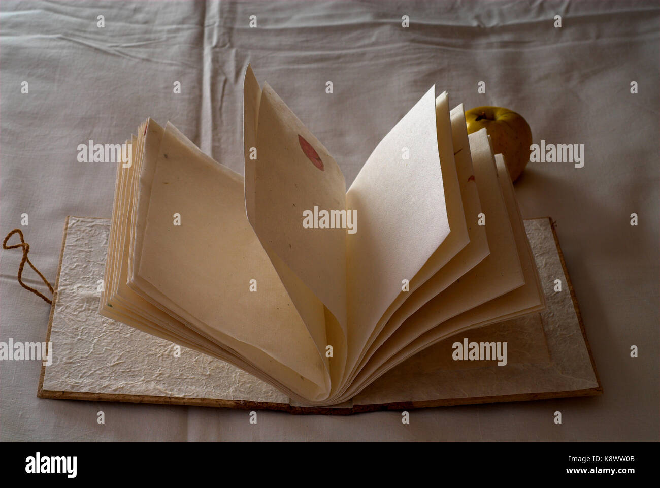 Vintage book with apples on the creased sheet Stock Photo - Alamy