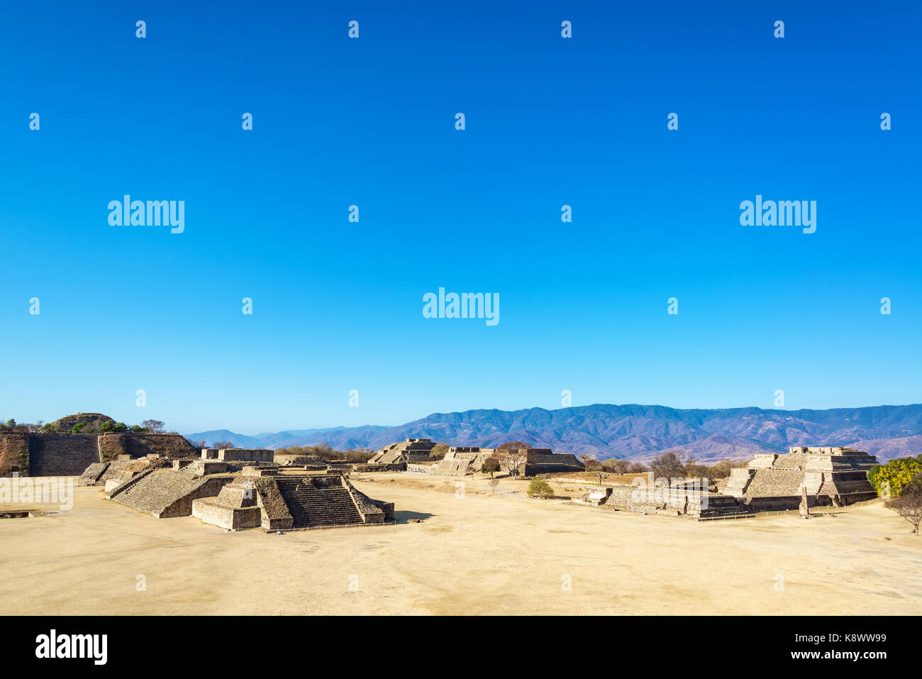 Ancient city of Monte Alban and a beautiful blue sky in Oaxaca, Mexico ...