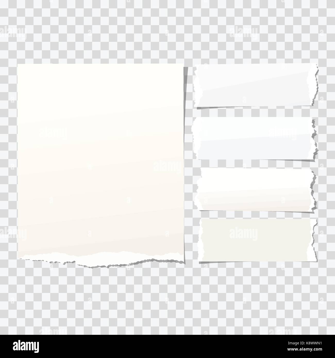 White note, notebook, copybook paper strips stuck on squared background ...