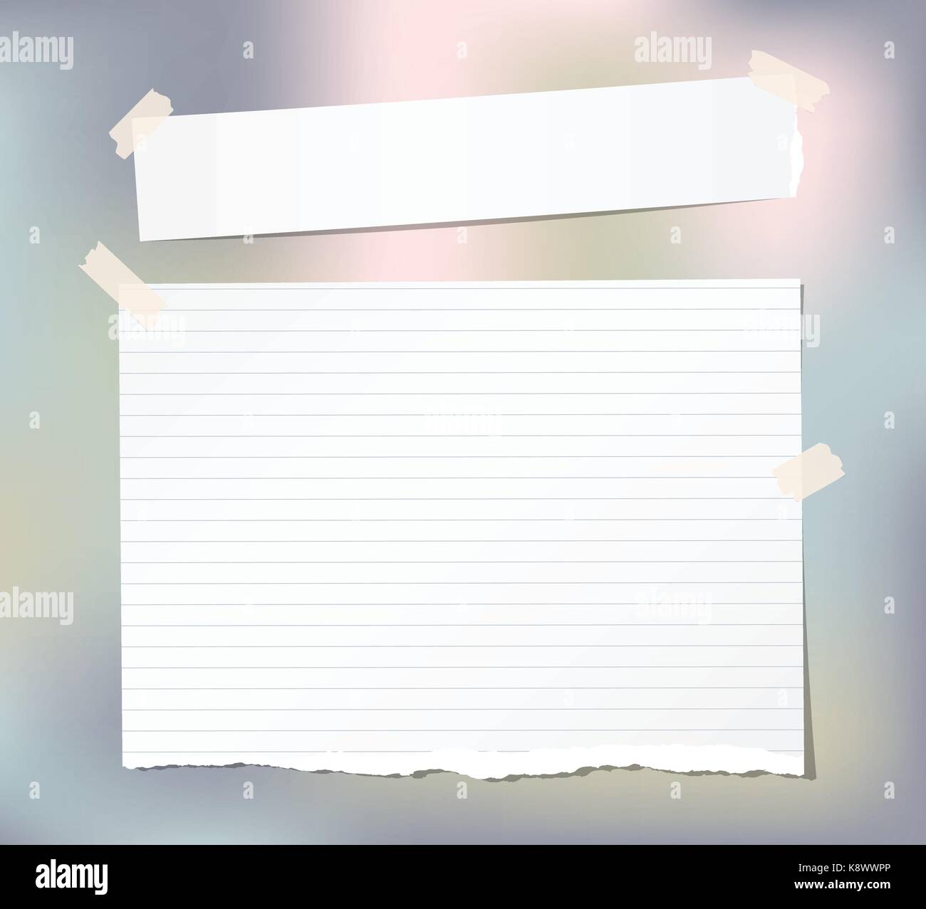 White note, notebook, copybook paper strips stuck with sticky tape on ...