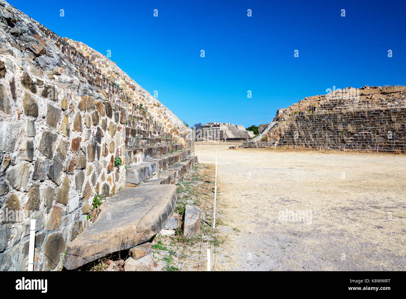 Beautiful blue sky and ancient temples in Monte Alban in Oaxaca, Mexico ...