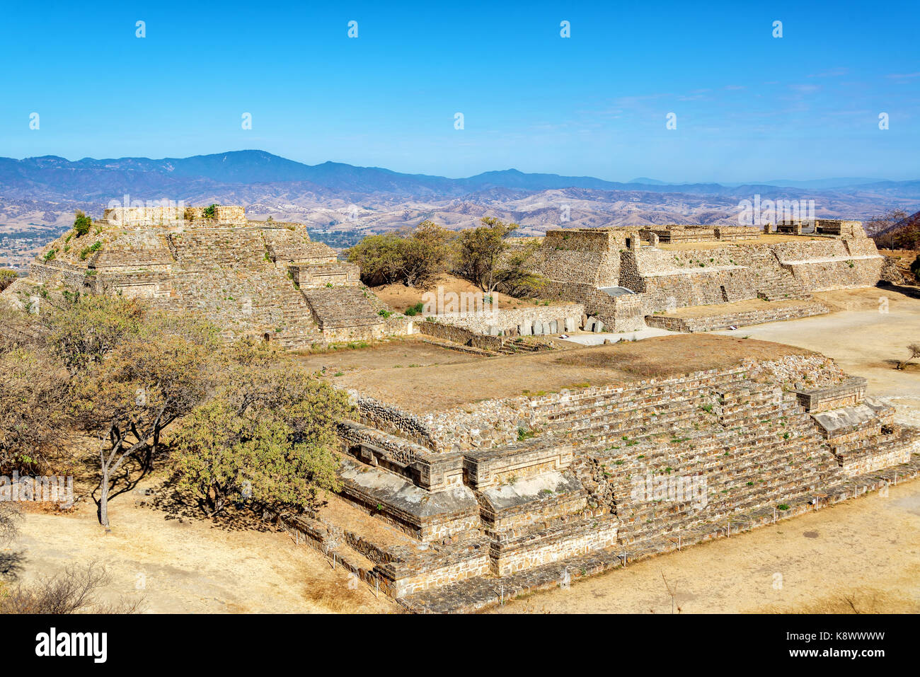 Temples in the ancient city of Monte Alban in Oaxaca, Mexico Stock ...