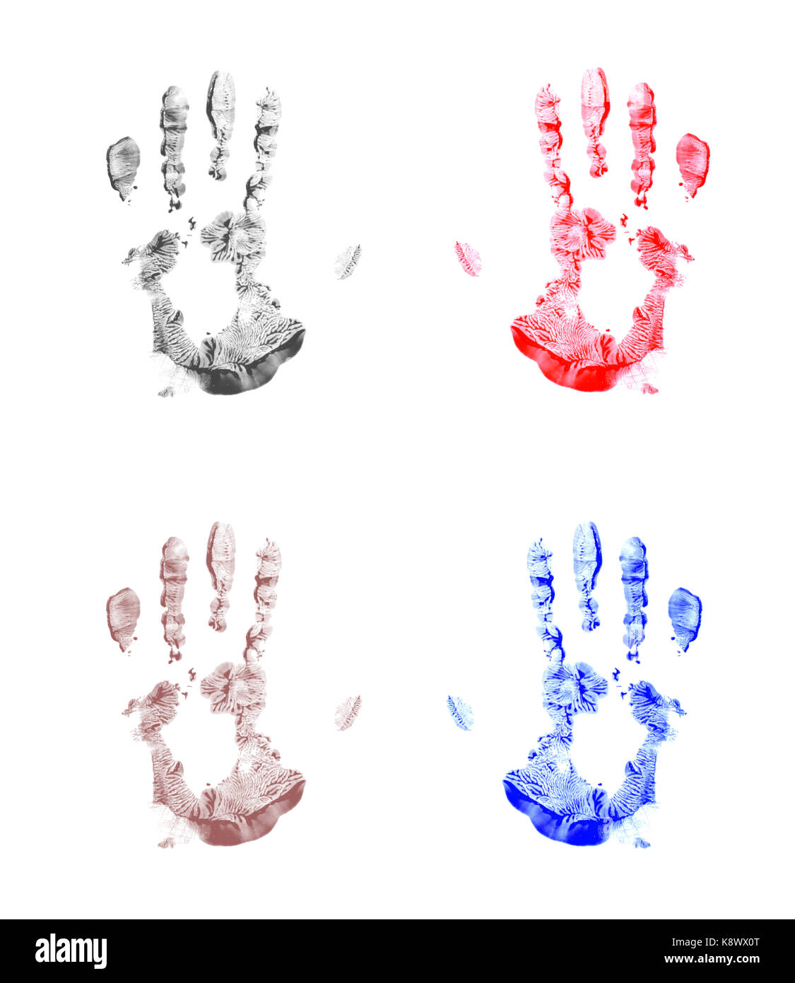 Four isolated painted handprints. Left and right Stock Photo - Alamy