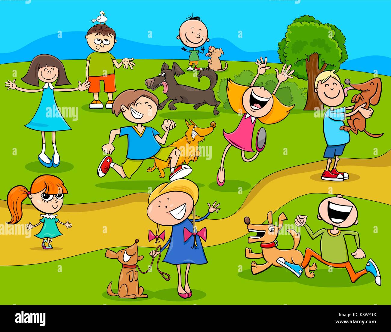 Dog on a lead in park Stock Vector Images - Alamy