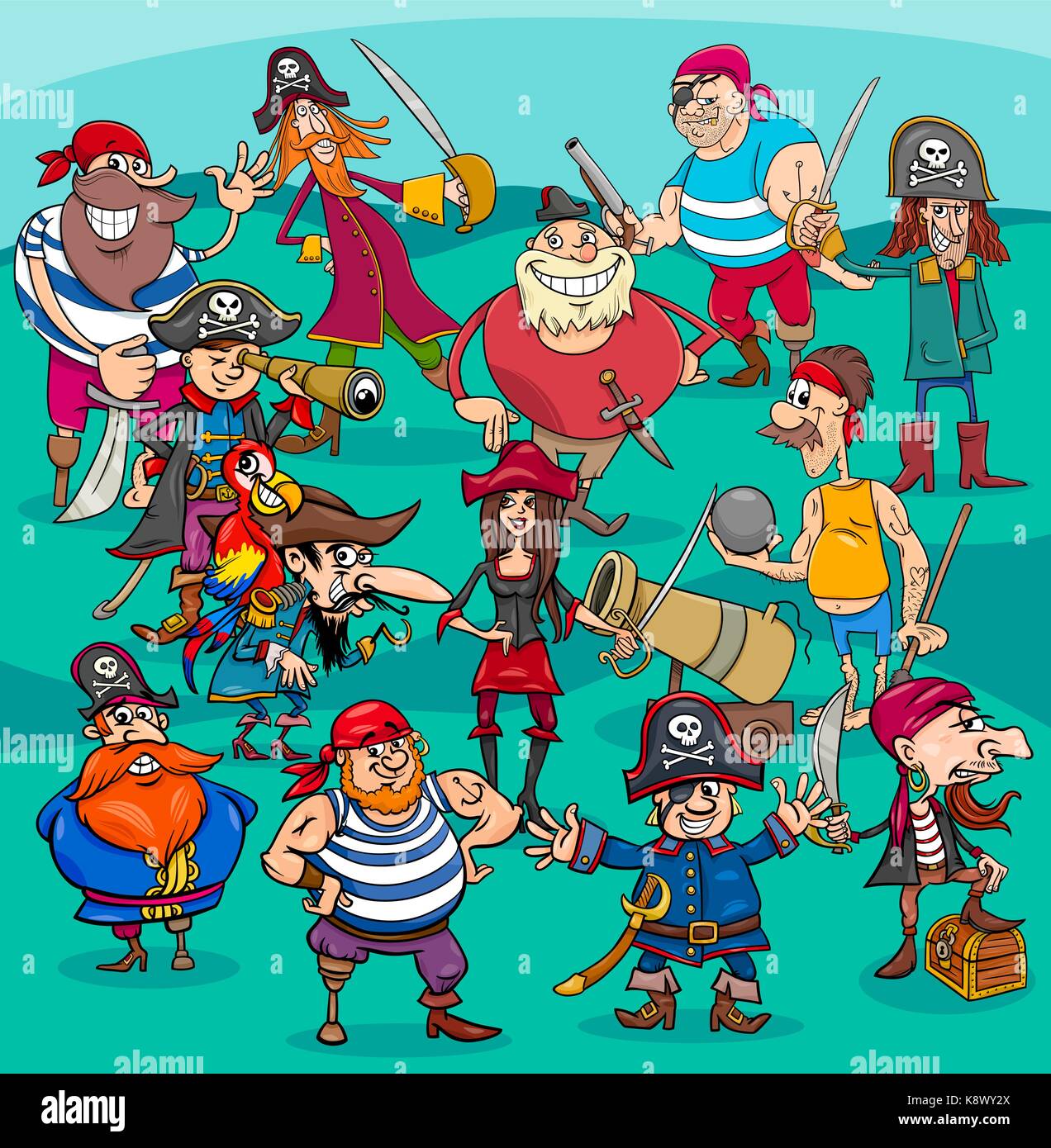 Cartoon Illustrations of Fantasy Pirate Characters Group Stock Vector ...