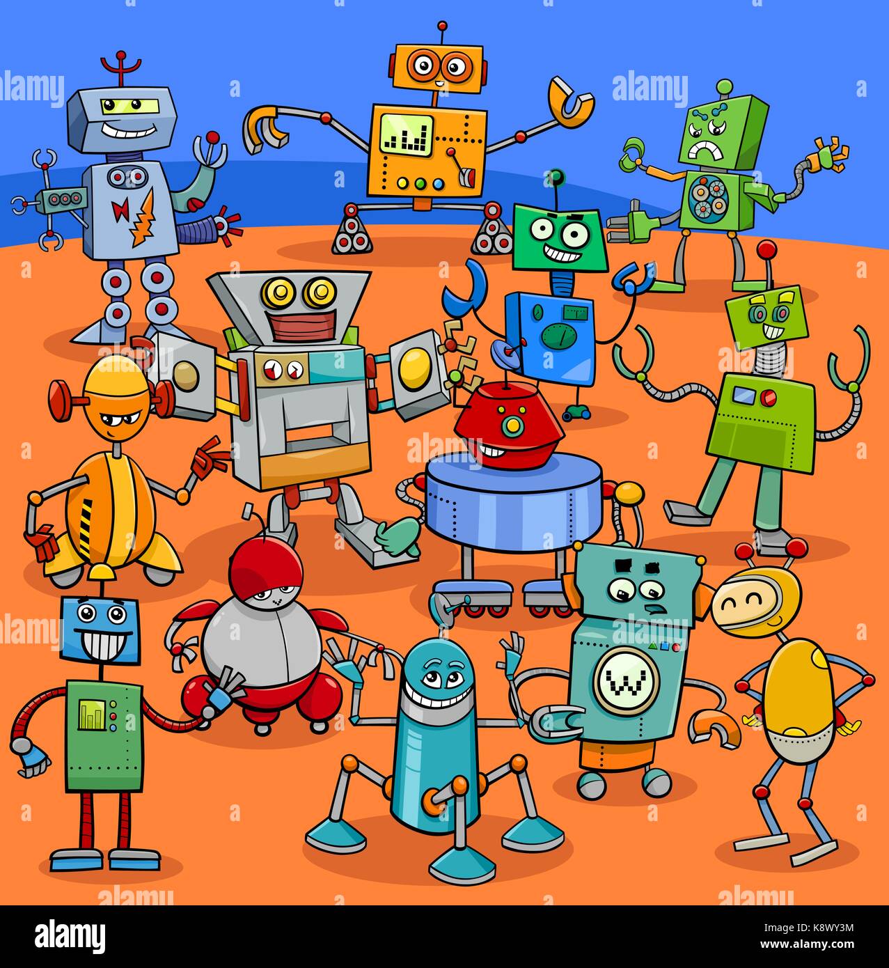 Cartoon Illustration of Funny Robots Fantasy Characters Big Pack Stock ...