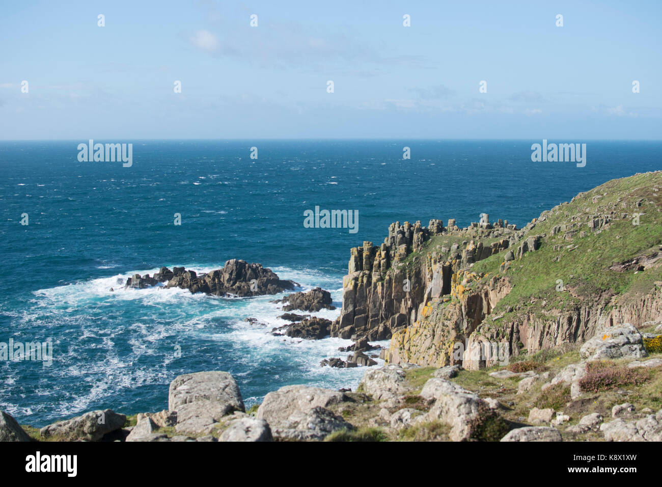 Cliff edge, land meets sea, on the coast of Land's End, Cornwall ...