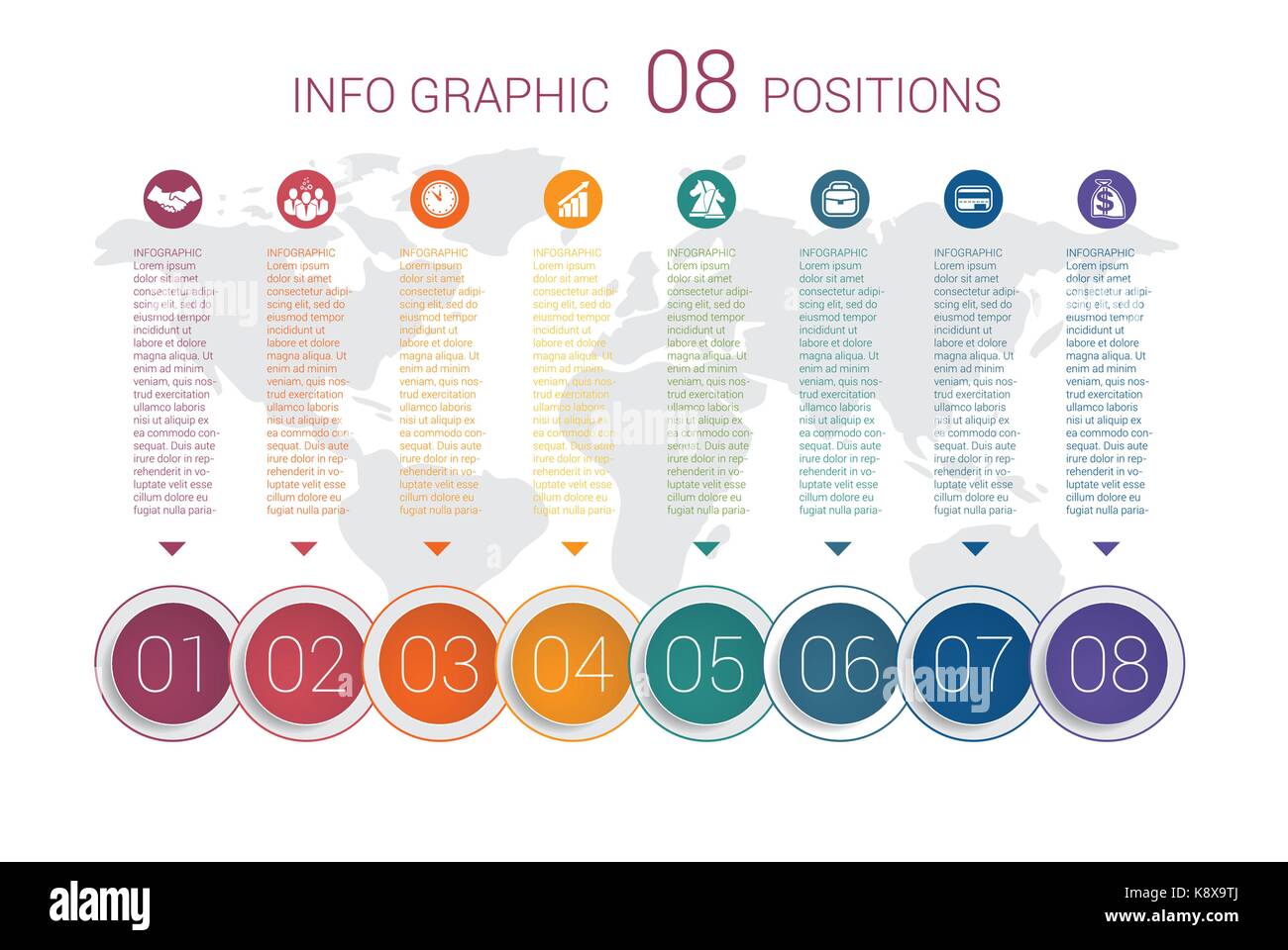 Modern minimal colorful diagram info graphics. Vector template 8 ...
