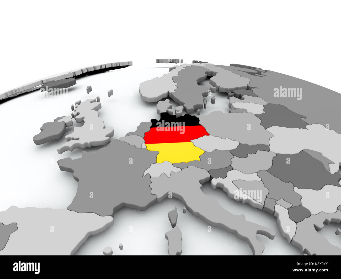 Germany on grey political globe with embedded flag. 3D illustration ...