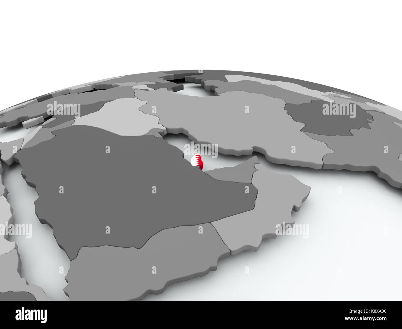 Qatar on grey political globe with embedded flag. 3D illustration Stock ...