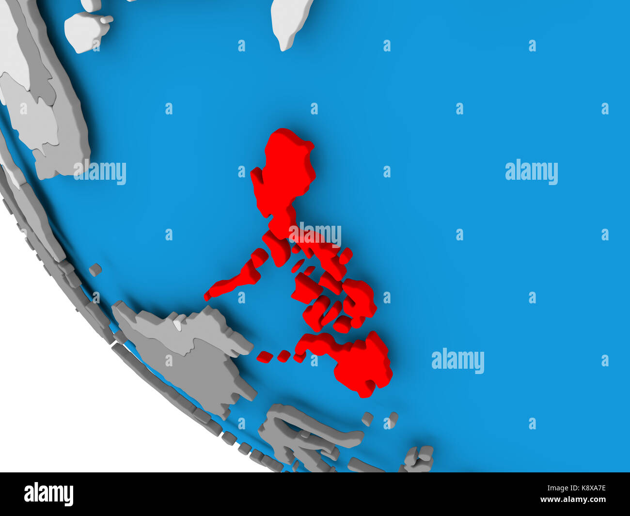 Map of Philippines in red on political globe. 3D illustration Stock ...
