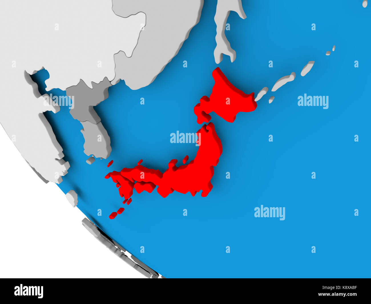 Map of Japan in red on political globe. 3D illustration Stock Photo - Alamy