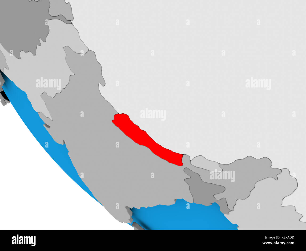 Map of Nepal in red on political globe. 3D illustration Stock Photo - Alamy