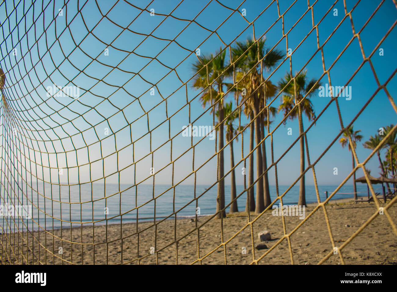 Beach. Football net on the beach. Costa del Sol, Andalusia, Spain Stock ...