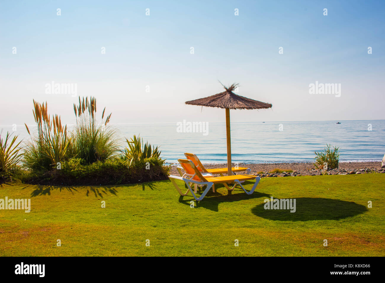 Beach. Summer landscape. Mediterranean sea, Costa del Sol, Andalusia ...