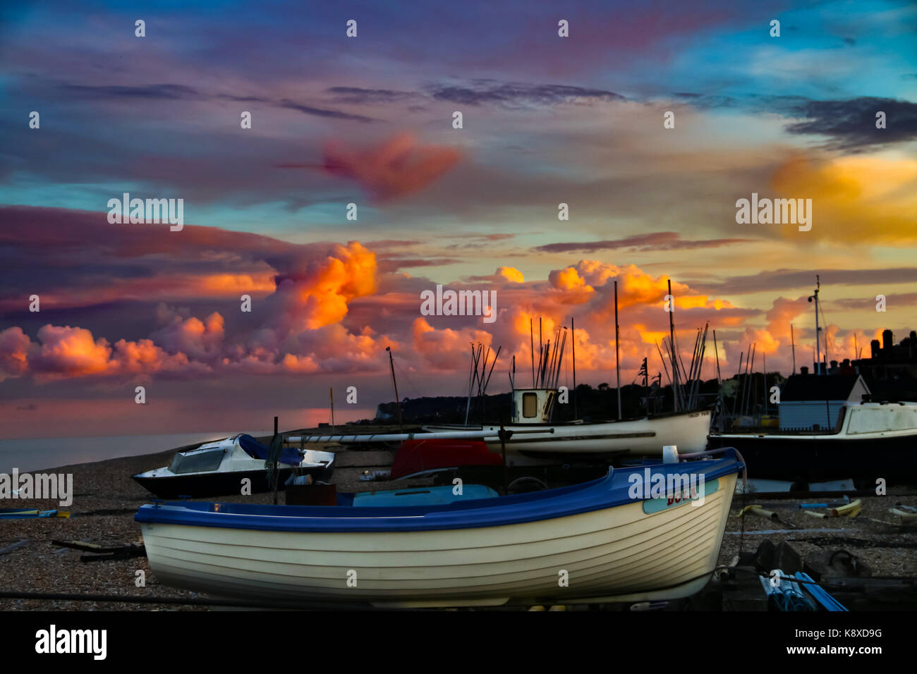 Boats on Walmer Beach at Sunset #3 Stock Photo - Alamy
