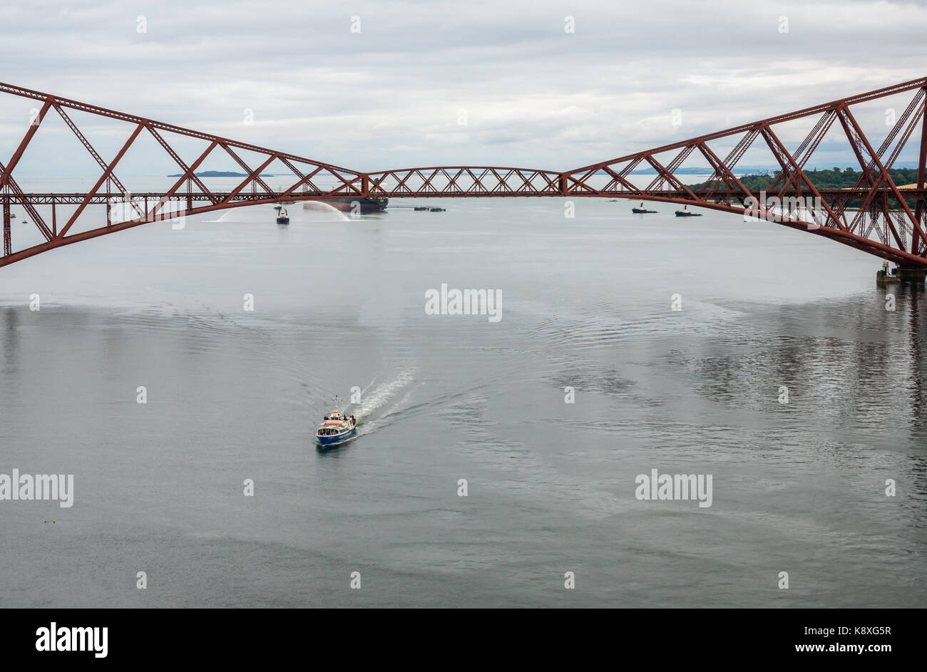 Forth Tours tourist boat Forth Belle sailing under cantilever Forth ...