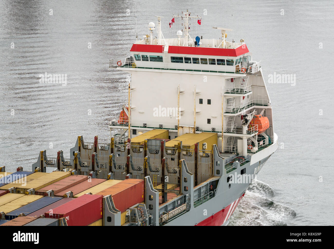 Close up of container ship Rijnborg from The Netherlands with cargo ...
