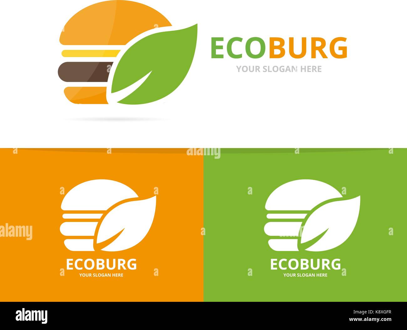 Vector burger and leaf logo combination. Hamburger and eco symbol or ...