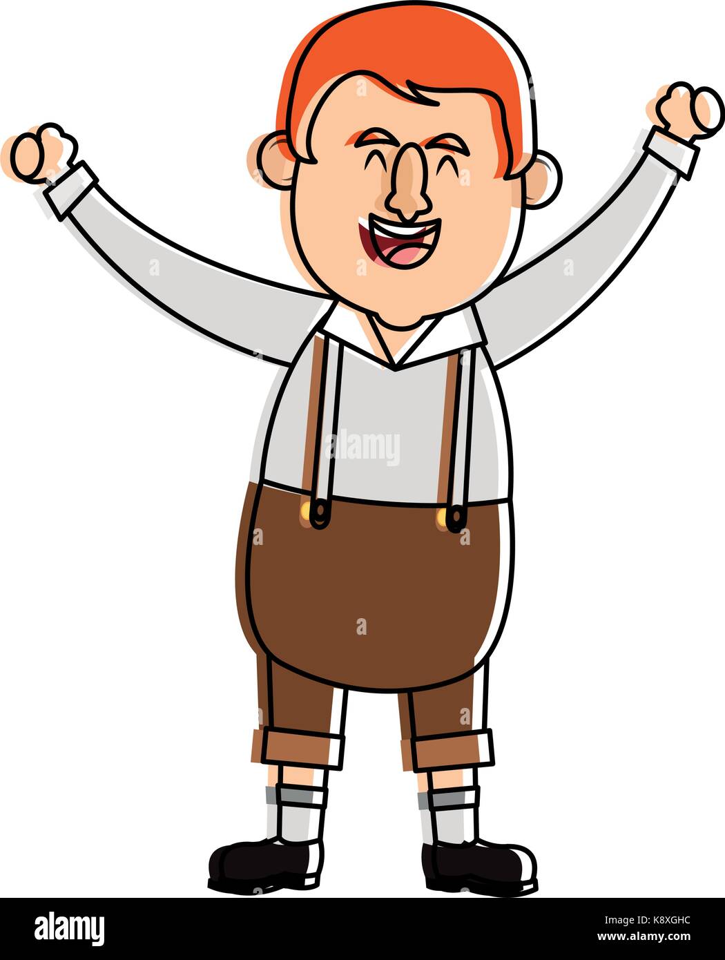 happy man in folk german costume raising arms icon image Stock Vector ...
