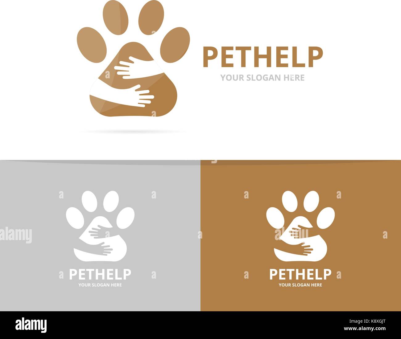 Vector paw and hands logo combination. Pet and embrace symbol or icon ...