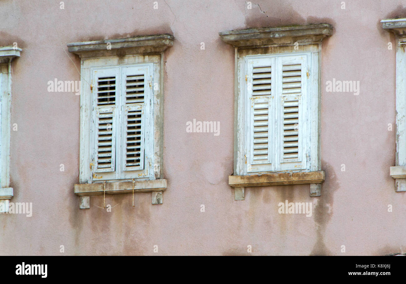 Windows of traditional house in city of Rovigno, Croatia Stock Photo ...