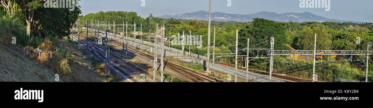 panoramic view of a railway scene Stock Photo - Alamy