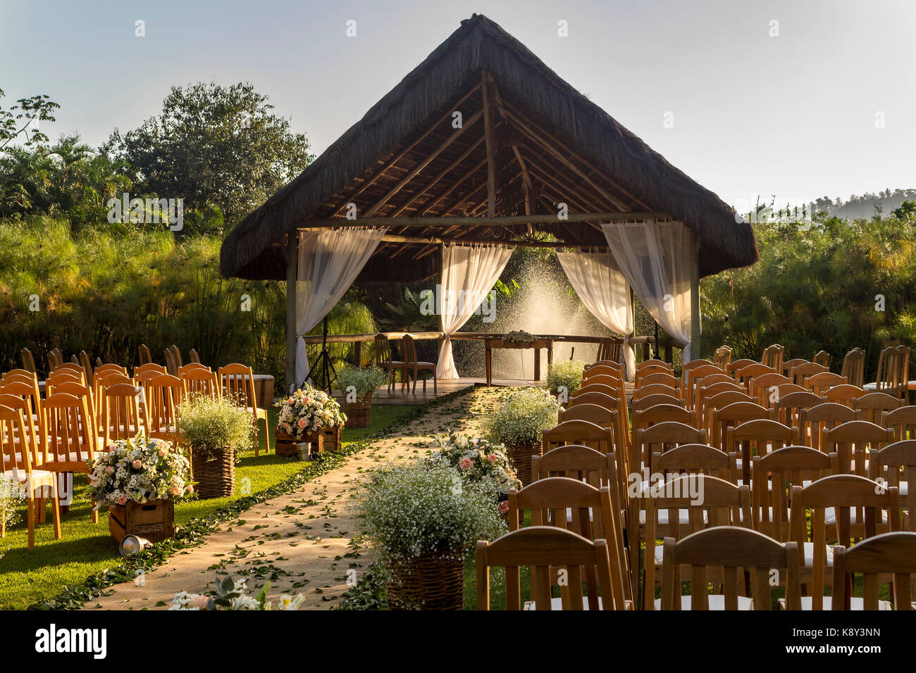 Rio de Janeiro, September, 2105 - A large Wedding venue prepared for a ...