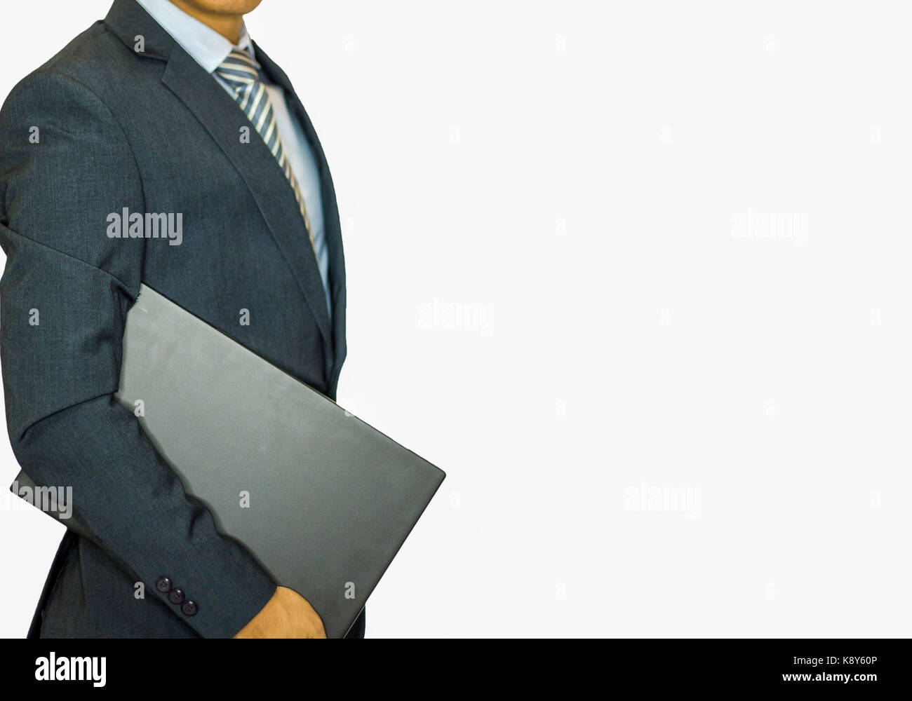 isolated business man hold the laptop on white background Stock Photo ...