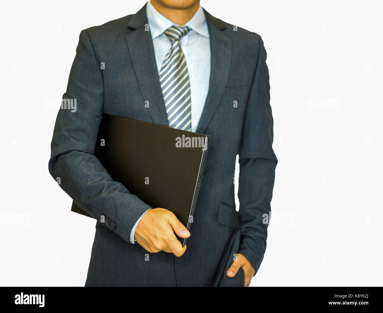 isolated business man hold the laptop on white background Stock Photo ...
