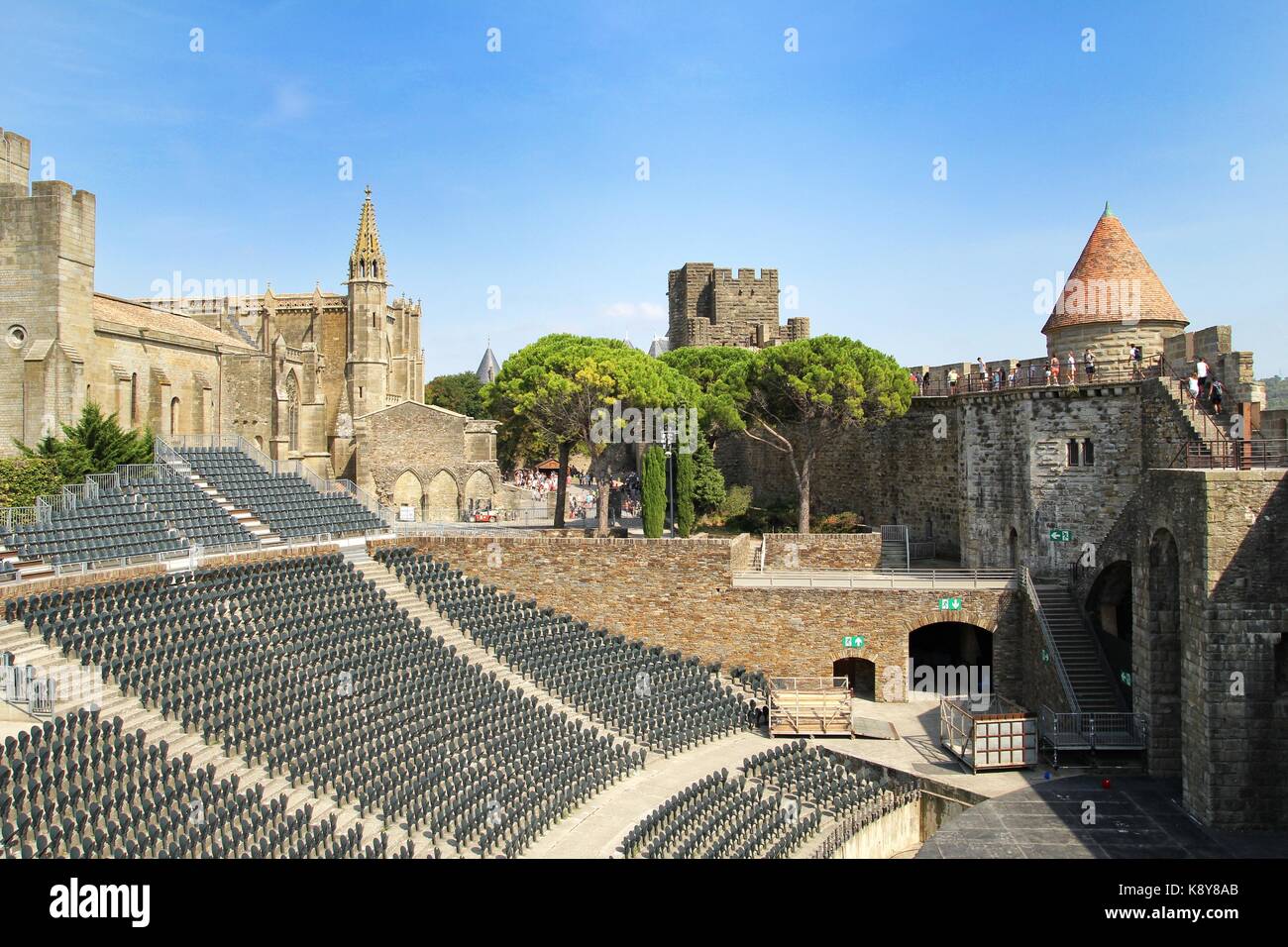 The Amphitheatre in the medieval French fortified city of Carcassonne ...