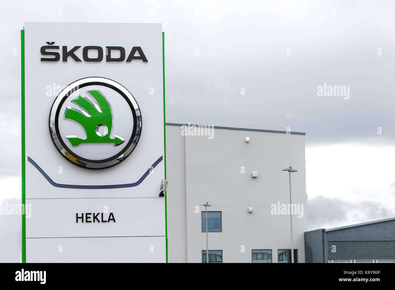 Skoda logo at a Skoda dealership in Reykjavik Stock Photo - Alamy