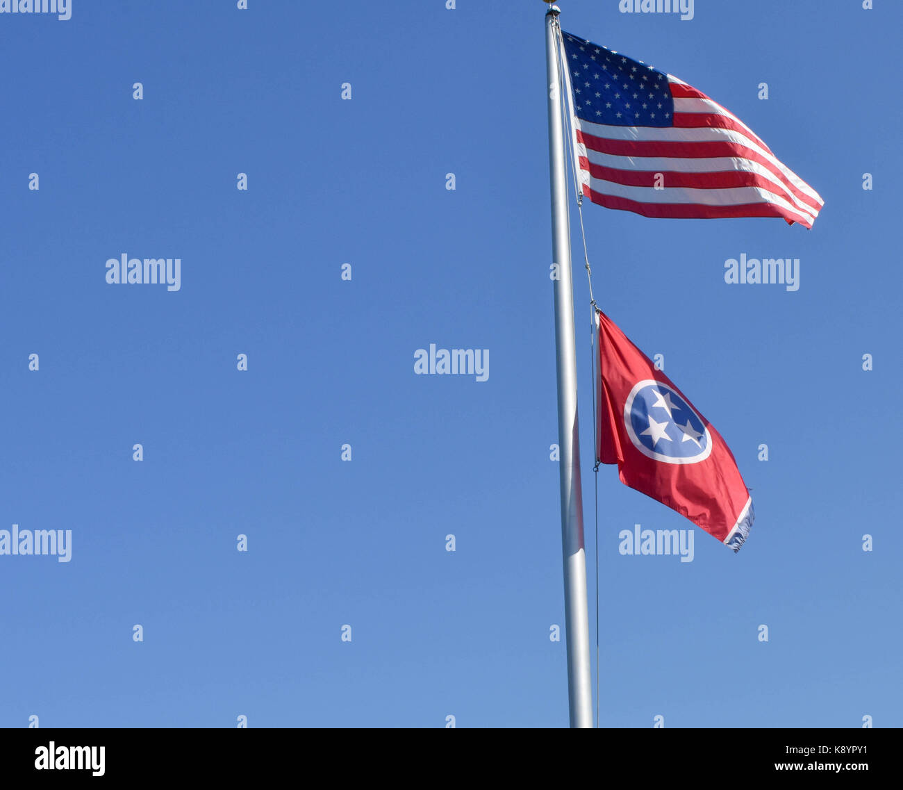 United States of American and Tennessee Flag Clear Blue Sky Stock Photo ...