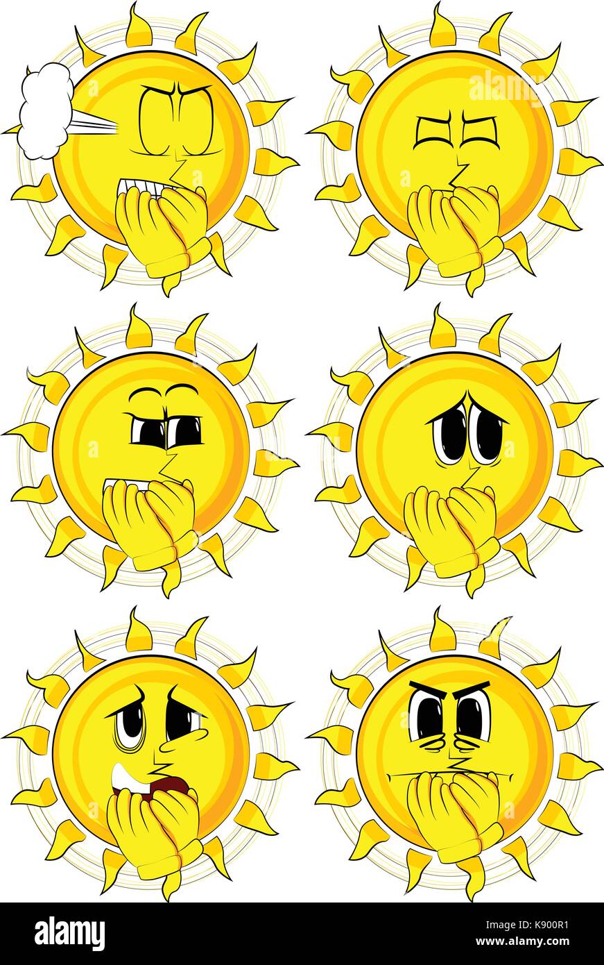 Cartoon sun with hands over mouth. Collection with sad faces ...
