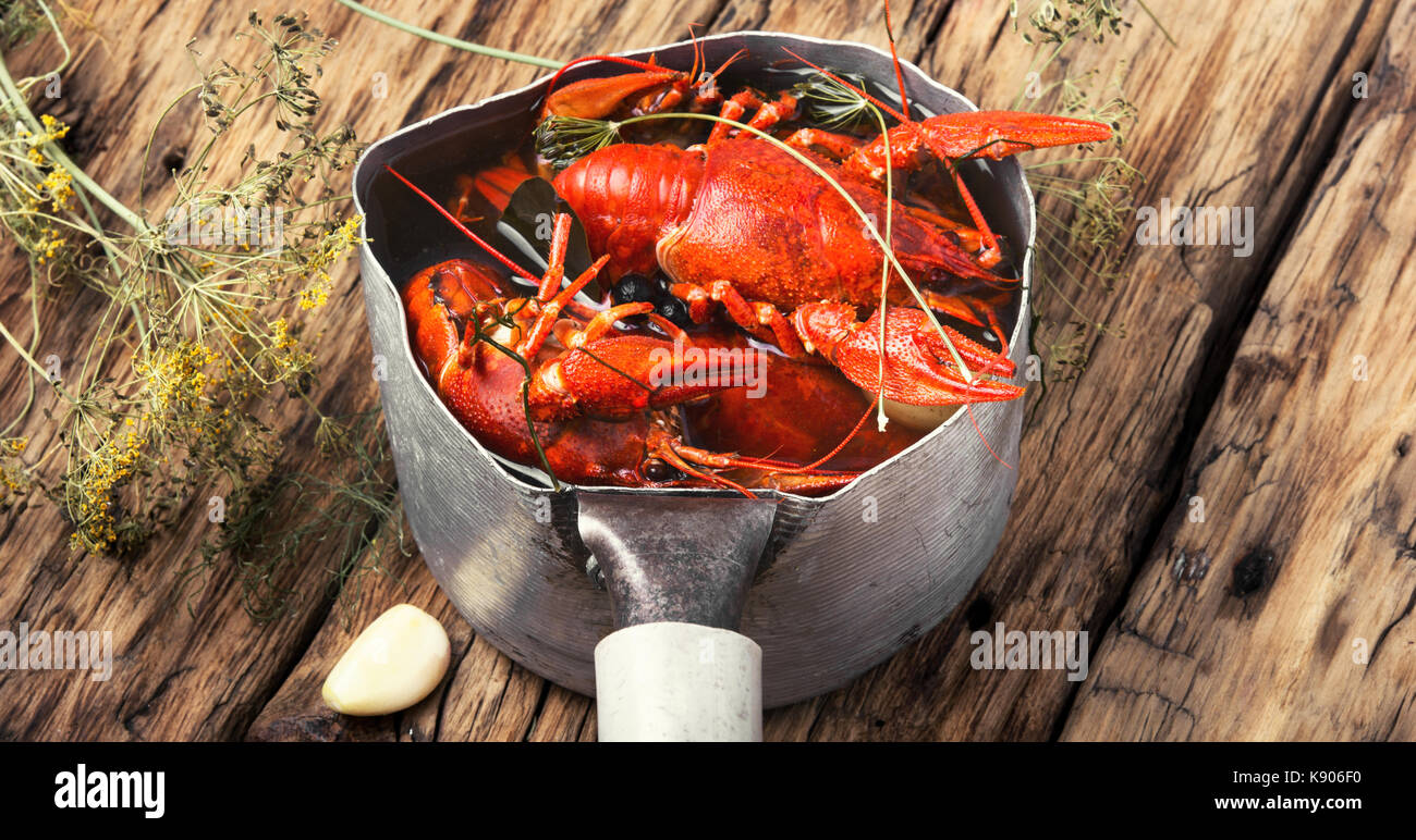 tasty seafood shellfish served in metal pot Stock Photo - Alamy